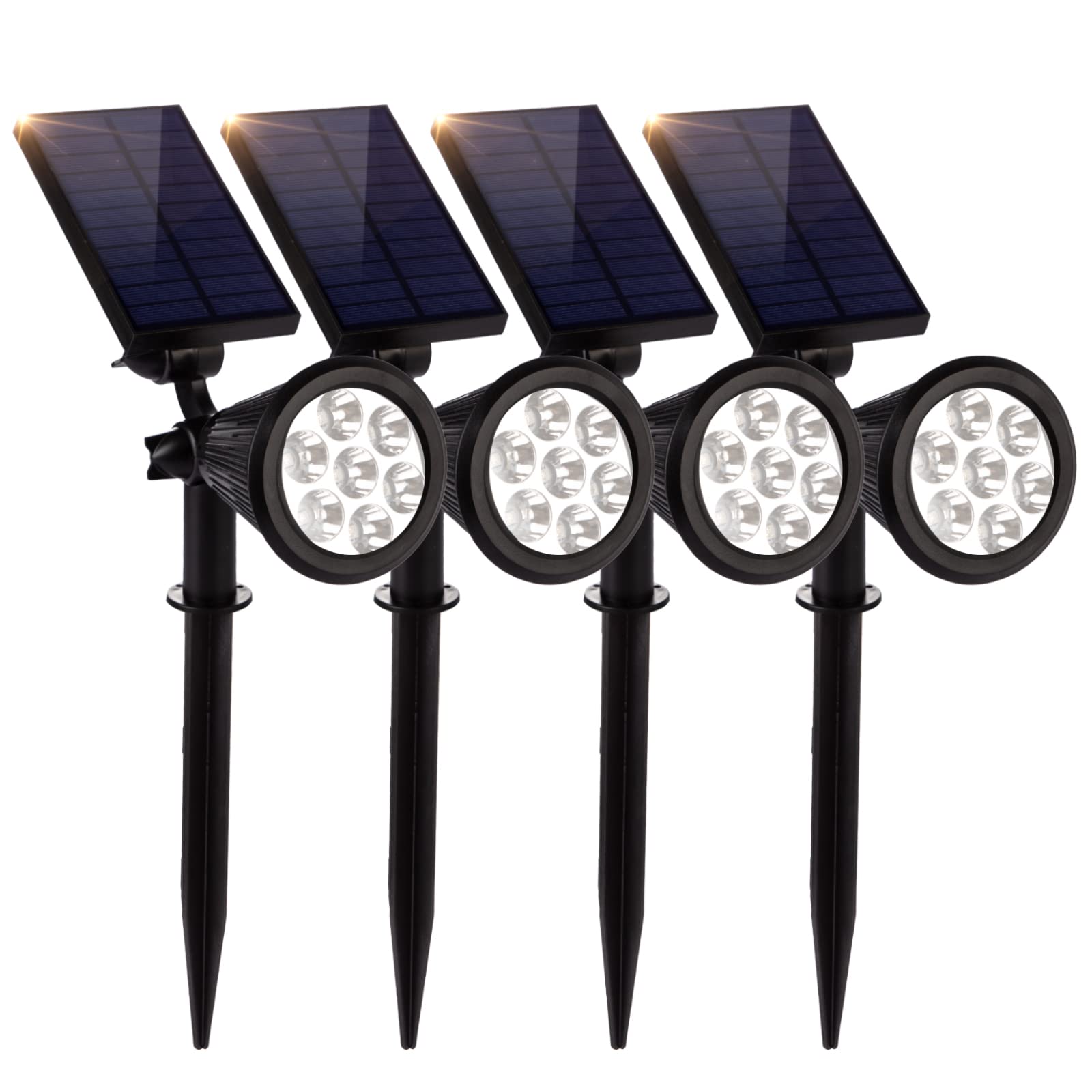 THALIA 7 Led Solar Lights Outdoor 4 Pack Solar Spot Lights Waterproof Solar Powered Landscape Spotlights Outdoor Pathway Lights Suit for Garden, Patio Yard (White light)