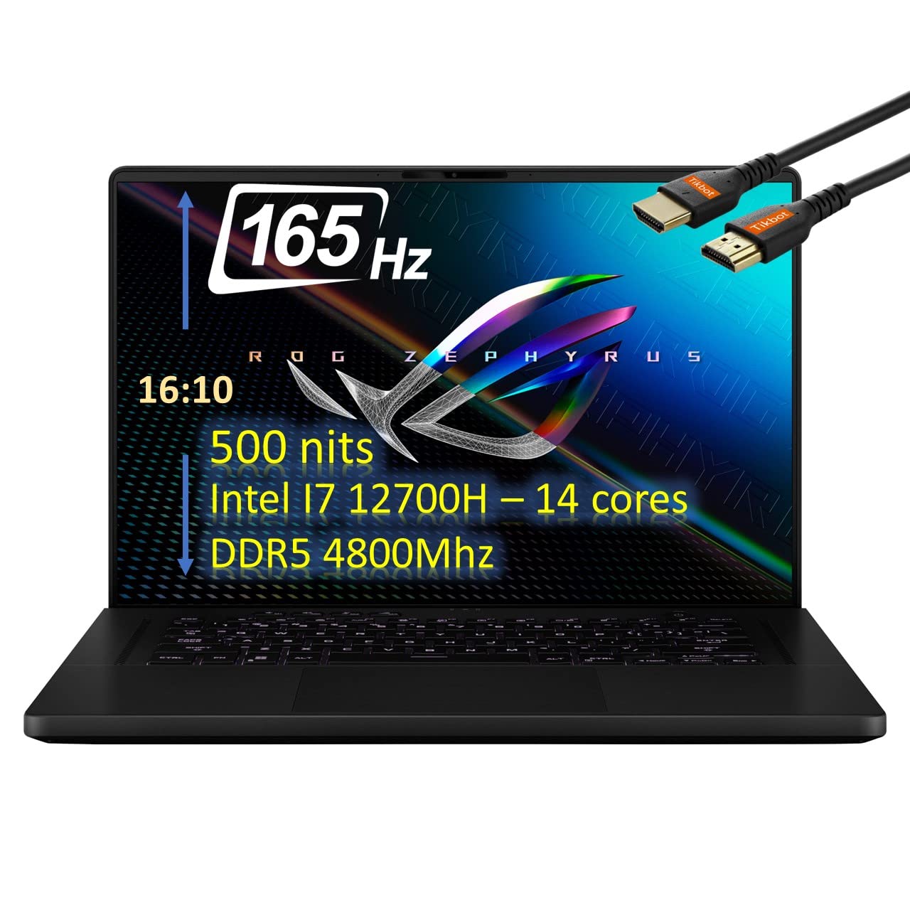 2022 Asus ROG Zephyrus 16'' FHD 165Hz Gaming Laptop-Intel Core i7-12700H (Beat i9-11900H), NVIDIA GeForce RTX 3060 (TGP 120W) - with HDMI (24GB DDR5 RAM