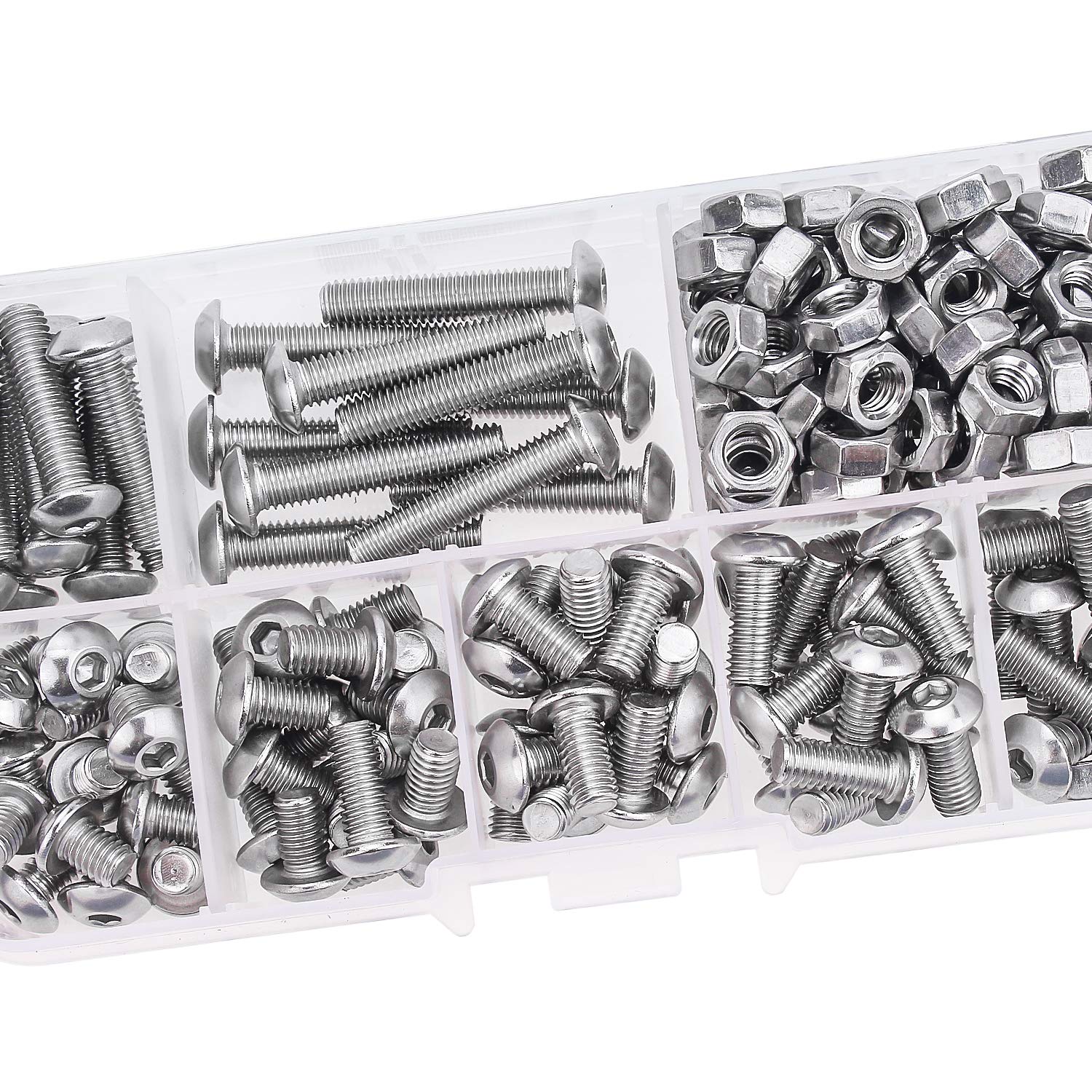 Sutemribor 180Pcs M5 Stainless Steel Button Head Hex Socket Head Cap Bolts Screws Nuts Assortment Kit + Wrench