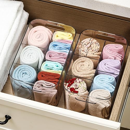 5-Compartment Clear Plastic Bin - Divided Cosmetic Makeup Caddy Organizer - Multiuse Storage Container for Vanity, Bathroom, Kitchen, Pantry, Office, Craft, Utensil, Shower, Cleaning Items, (1 Pack)