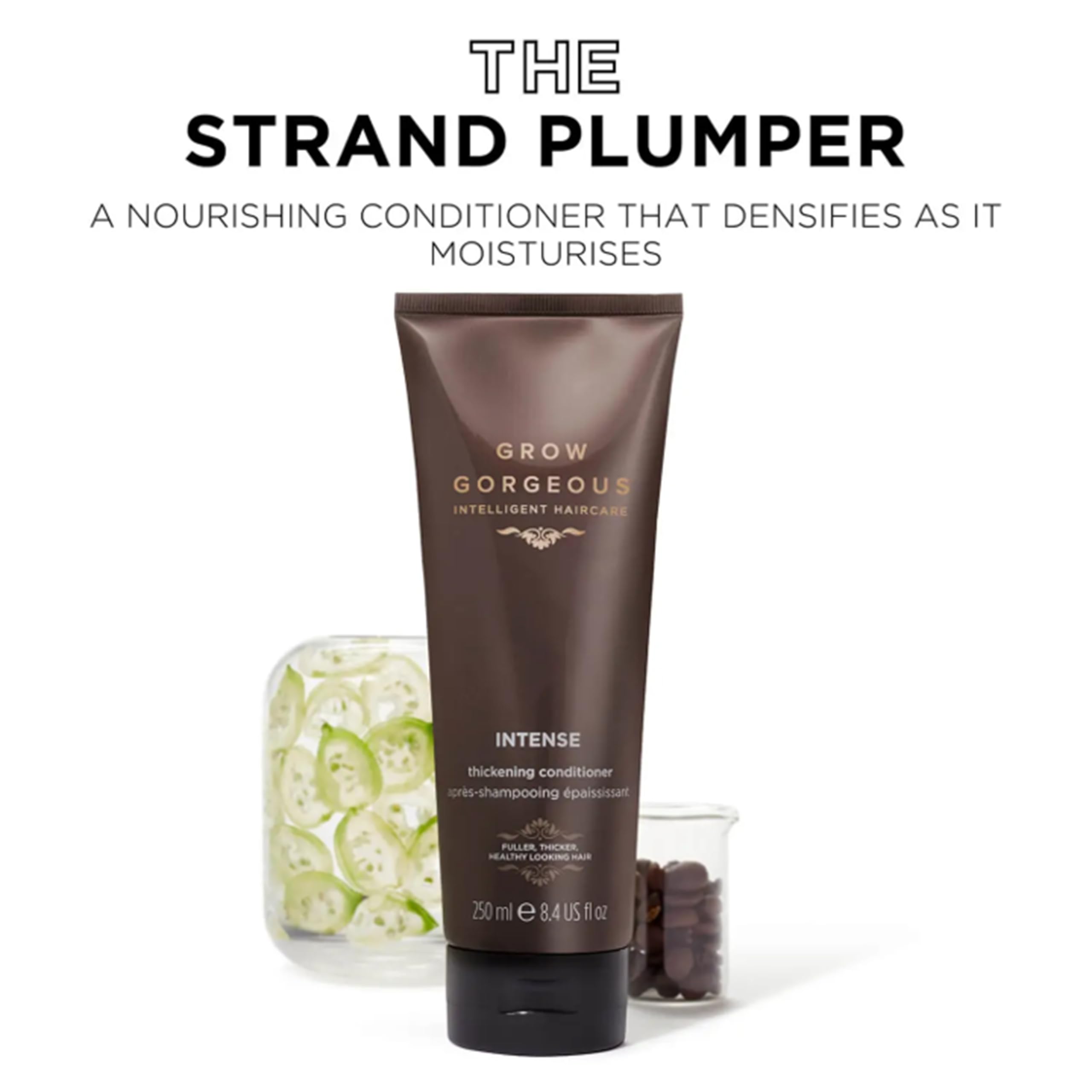 Grow Gorgeous Intense Conditioner - With Caffeine and Omegas for Thicker, Fuller Hair - Vegan, 8.45 oz.