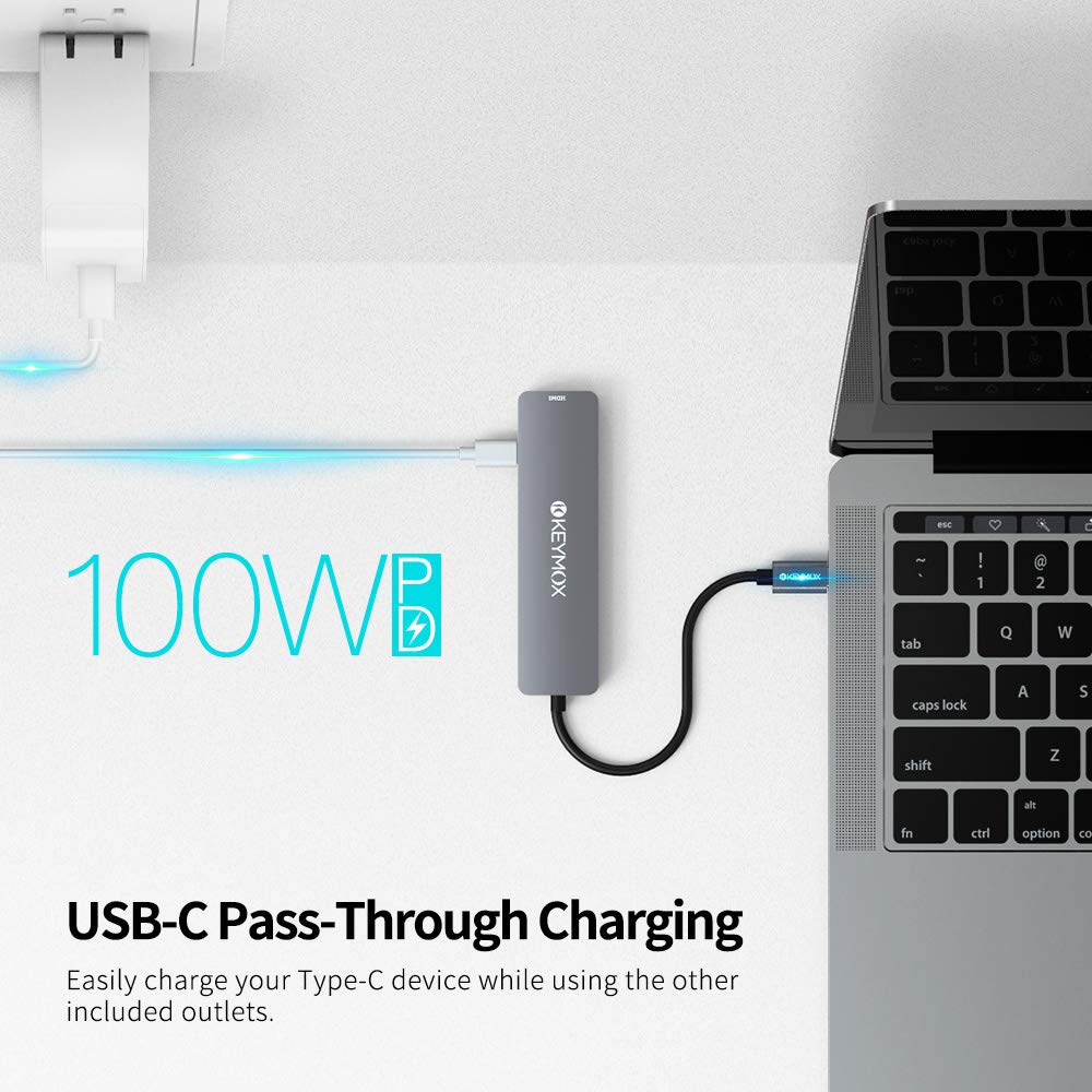 USB C Hub Multiport Adapter - KEYMOX 6 in 1 USB C Dongle with 2 USB-A, 100W PD Charging, 4K HDMI, SD/TF Card Reader Compatible with MacBook Pro/Air, iPad Pro and USB-C Devices