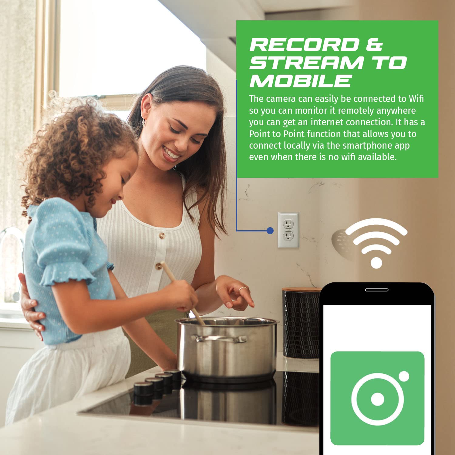 Minigadgets BB4KWiFiReceptacle Hidden 4K Camera Receptacle for Home or Office Security