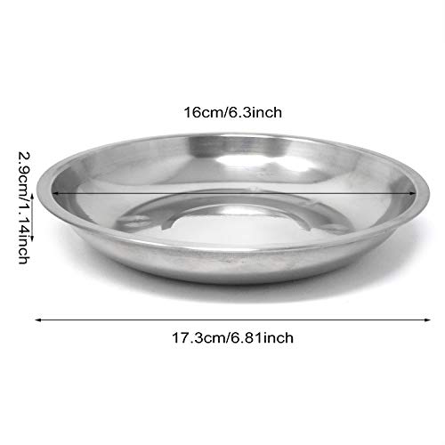 HONBAY 2PCS Stainless Steel Round Dinner Plates Dishes for Home and Camping (Height: 2.9cm/1.14inch)