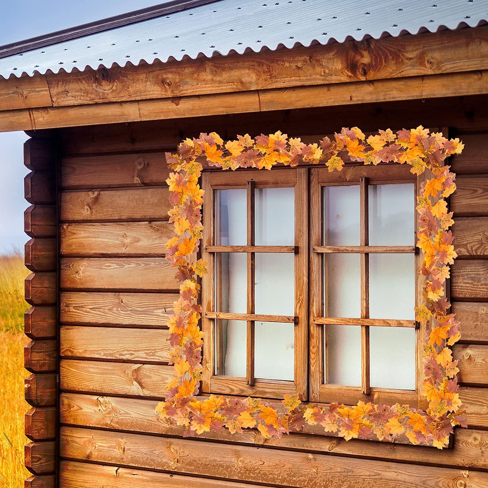DIQMIAQ 2 Pack Fall Maple Leaf Garlands,5.9 FT/Pcs Autumn Hanging Fall Leave Vines for Home Garden Wedding Party Thanksgiving Dinner Fireplace Door Frame Doorway Backdrop Christmas Decor