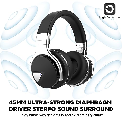 Active Noise Cancelling Headphones Bluetooth Headphones Wireless Headphones with Microphone Over Ear with Deep Bass, Comfortable, for Travel/Home/Office, 30 Hours Playtime, Black