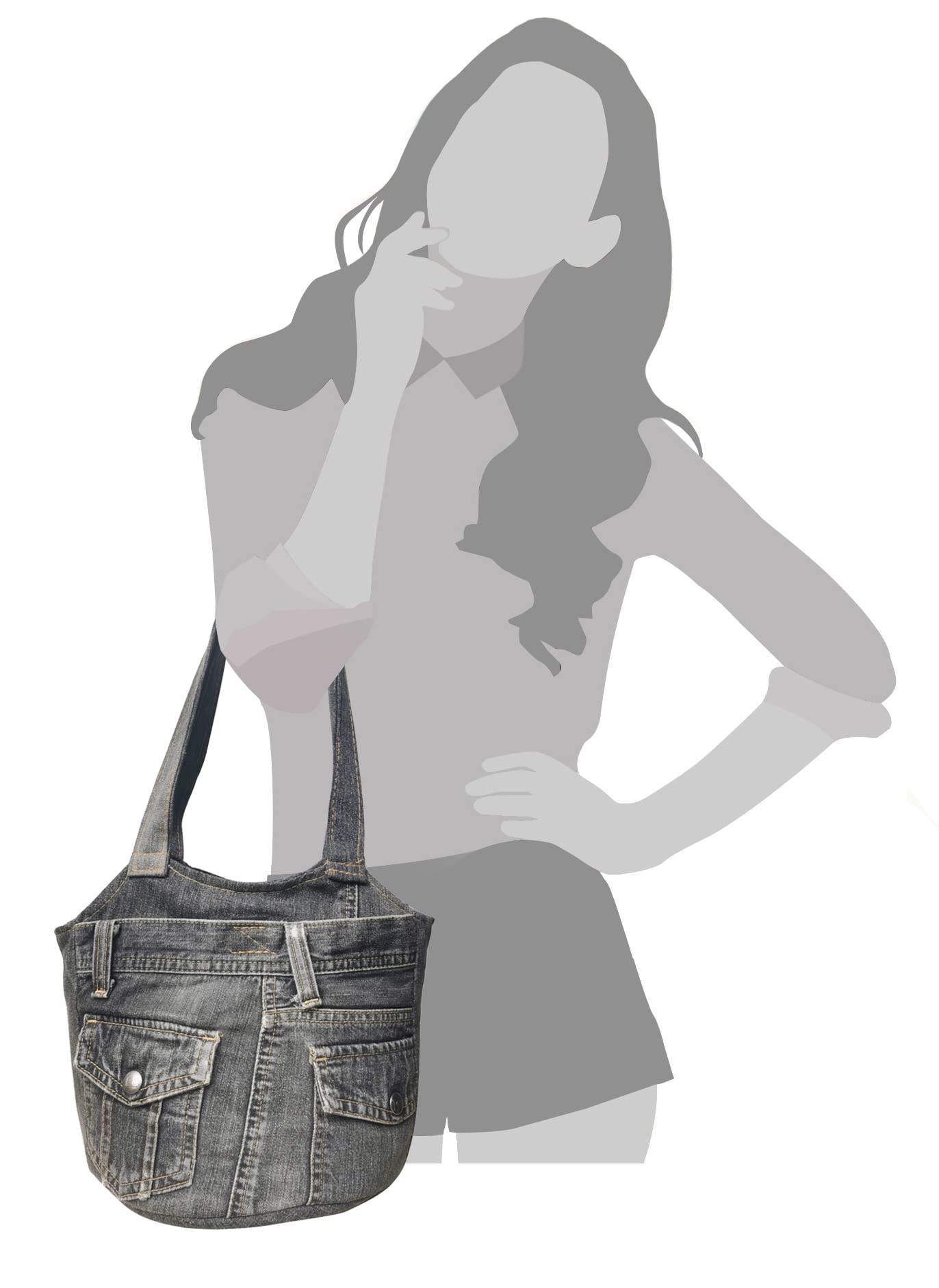 BDJ Upcycling Blue Denim Jean Round Shape Top-Handle Bucket Handbag for women (Round 5)