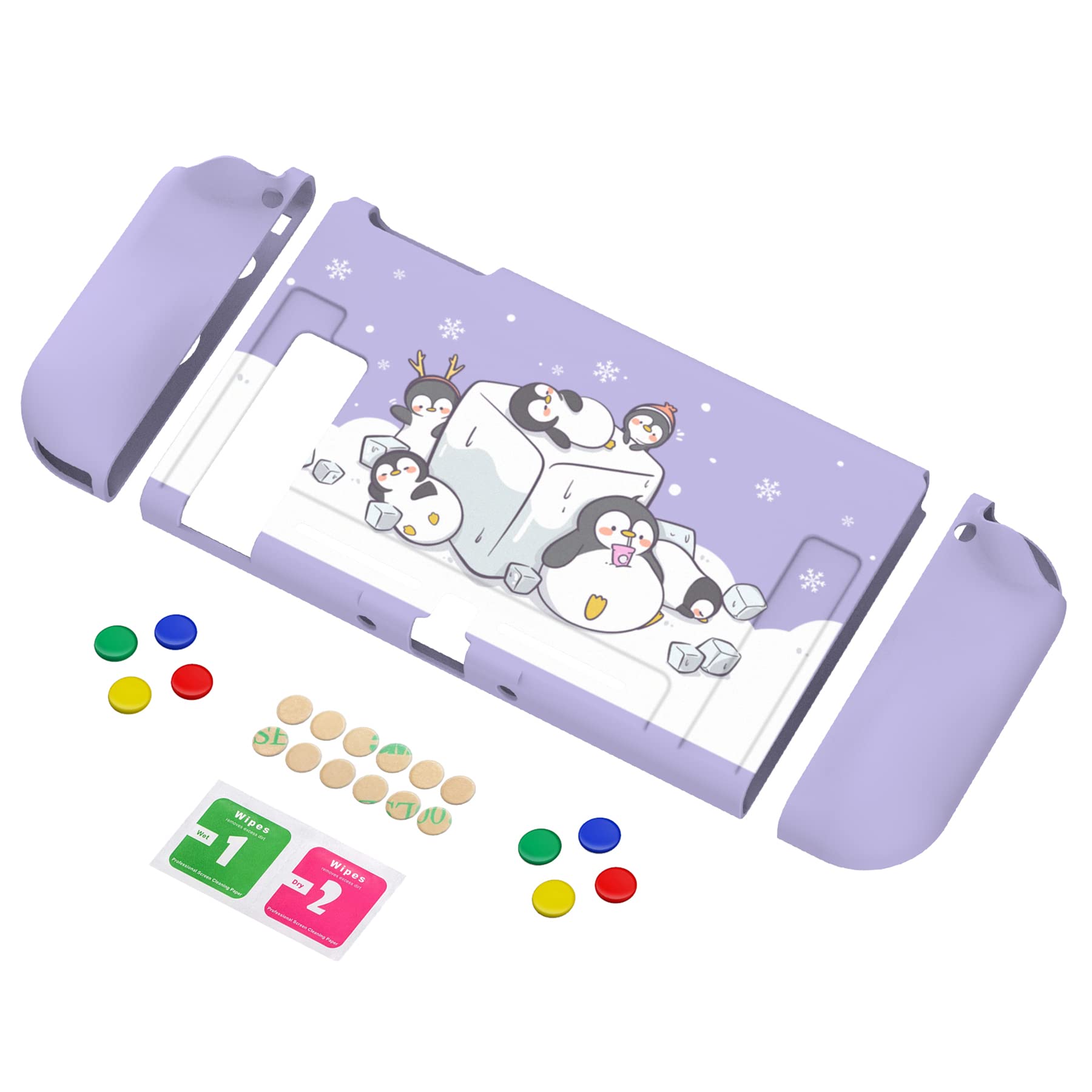 PlayVital ICY Cube Penguin Protective Case for Nintendo Switch, Soft TPU Slim Case Cover for Nintendo Switch Joycon Console with Colorful ABXY Direction Button Cap
