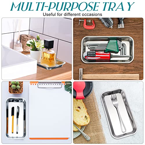 8 Pack Stainless Steel Trays Small Metal Tray Lab Tray Metal Dental Procedure Trays for Dentist Laboratory Station Bathroom Organizer