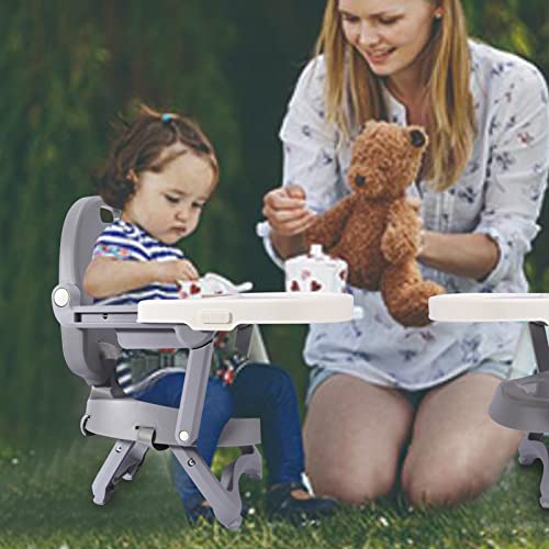 Bebamour Baby Booster Seat Grow with Pocket Snack Booster Seat for Dining Table with Removable Tray(Grey)