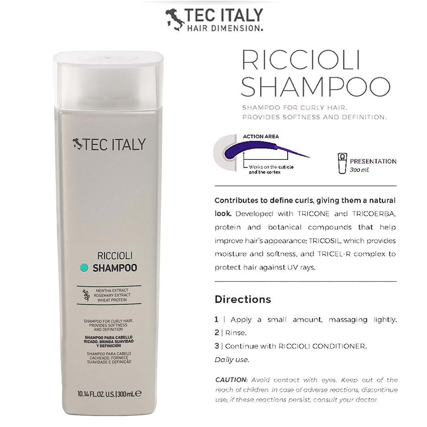 Tec Italy Riccioli Curl Defining - Shampoo, Conditioner & Leave in Cream (Pack of 3)
