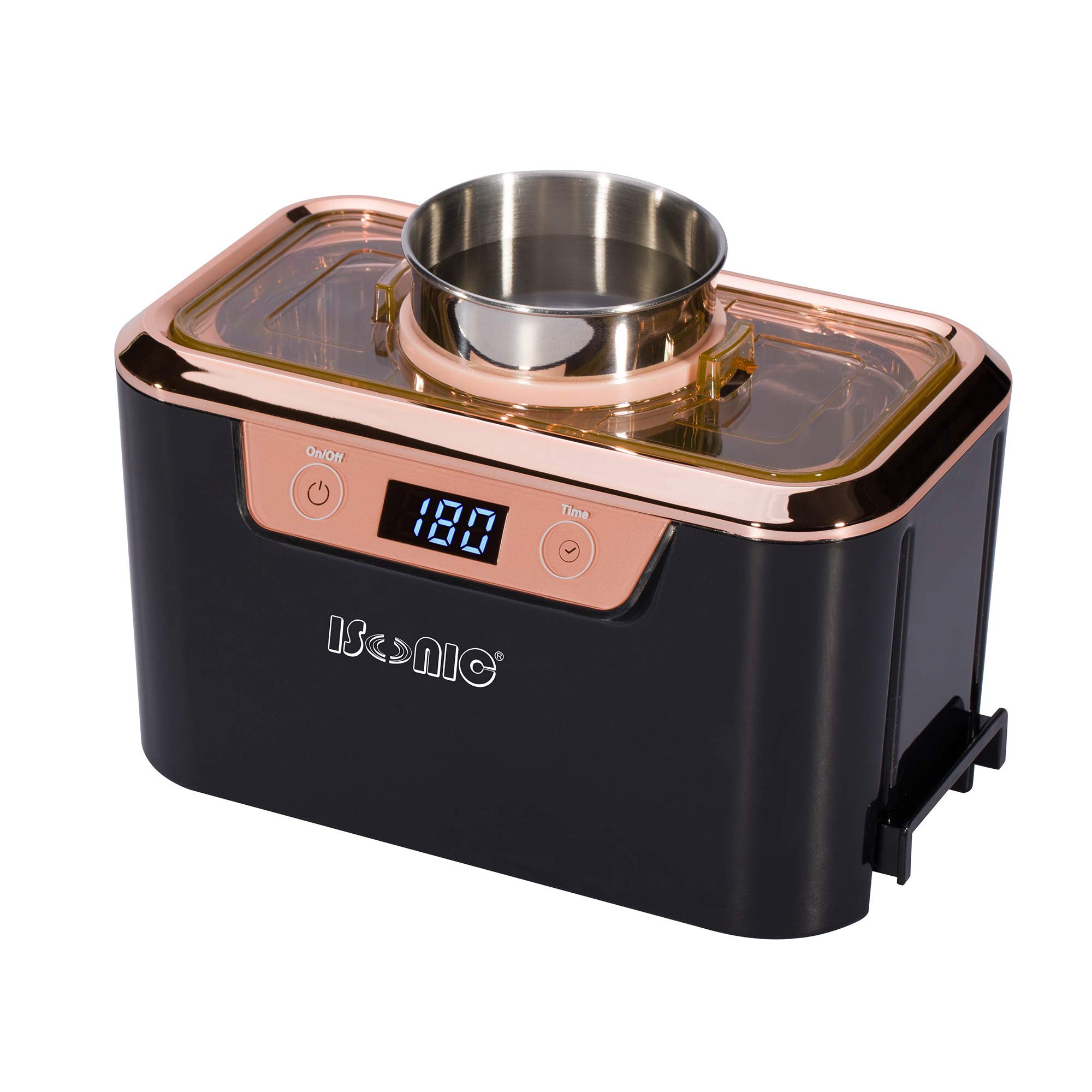 iSonic DS310 Miniaturized Commercial Ultrasonic Cleaner With Integrated Stainless Steel Beaker Holder Set For Jewelry, Cosmetic Tools, Eyeglasses, 110V 55W