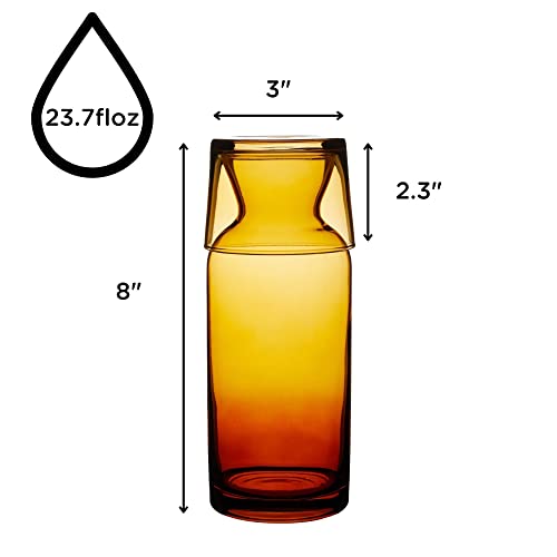 Bedside Carafe and Glass Set 23.66oz – Bedside Night Carafe with Glass - Fabulous All in One Hydration Experience for Outdoor Dining and Picnics - Amber Design