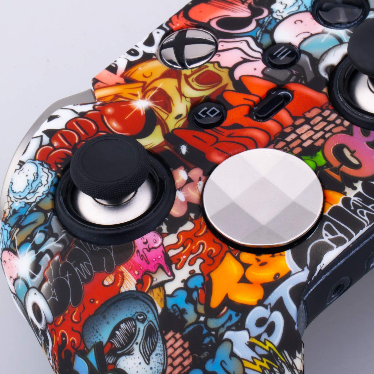9CDeer 1 x Protective Customize Transfer Print Silicone Cover Skin Small Skulls + 6 Thumb Grips Analog Caps for Xbox Elite Wireless Controller Compatible with Official Stereo Headset Adapter