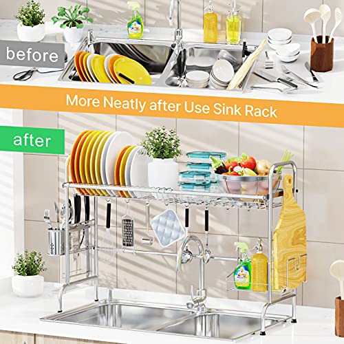 iSPECLE Over The Sink Dish Drying Rack Stainless Steel Dish Rack Above Sink Shelf Over Sink Drying Rack for Kitchen Counter, Silver
