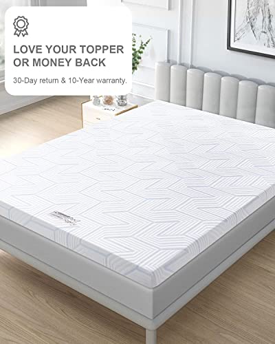 BedStory 2 Inch Premium Memory Foam Mattress Topper, Queen Size Gel Infused Bed Toppers, Soft Foam Pad with Removable Cover