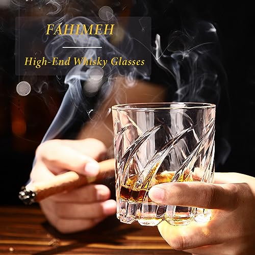 Whiskey Glasses, Spinning Bourbon Glass Set 4, Rocks Scotch Whisky Cognac Rum Cocktail Tasting Old Fashioned Glass, Personalized Men Ideas Unique Gifts, 4 Style 250 ml