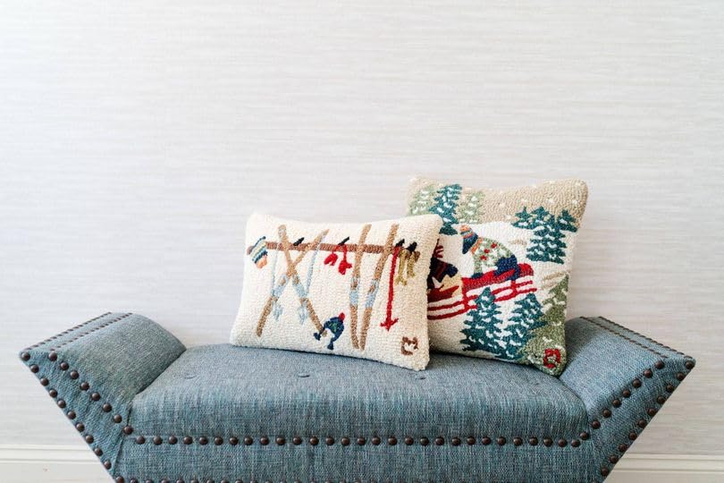 Chandler 4 Corners Artist-Designed Ski Rack Hand-Hooked Wool Decorative Throw Pillow (14β x 20β) Ski Pillow for Couches & Beds - Easy Care & Low Maintenance - Ski & Winter Sports Throw Rug