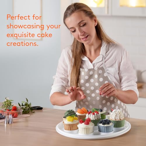Lifewit Cake Carrier with Lid and Handle, Two Sided Cupcake Carrier Holder for 10β Cake or 9 Standard-Sized Cupcakes, Plastic Round Cake Transport Storage Container Stand for Pies and Cookies, White
