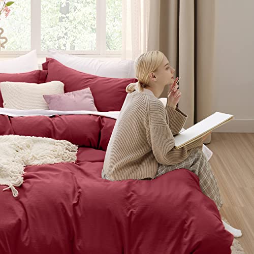 Bedsure Twin/Twin XL Duvet Cover Dorm Bedding - Soft Prewashed Red Duvet Cover Twin, 2 Pieces, Includes 1 Duvet Cover (68"x90") with Zipper Closure & 1 Pillow Sham, Comforter NOT Included