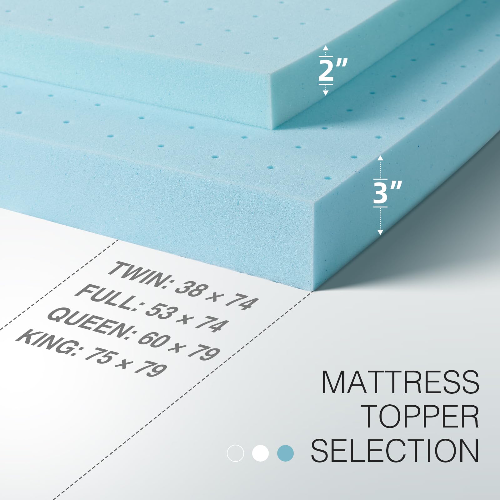 Orcalic 3 Inch Ventilated Memory Foam Mattress Topper, Soft Mattress Pad, Bed Topper, CertiPUR Certified, Full Size, Blue