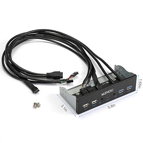 MZHOU USB2.0 + 3.0 Metal Front, 5.25 inch 19Pin Front Panel Adapter, 4 USB 3.0 Port hubs and (1HD Audio Port / 1TPY-C Port / 1 Microphone Input)