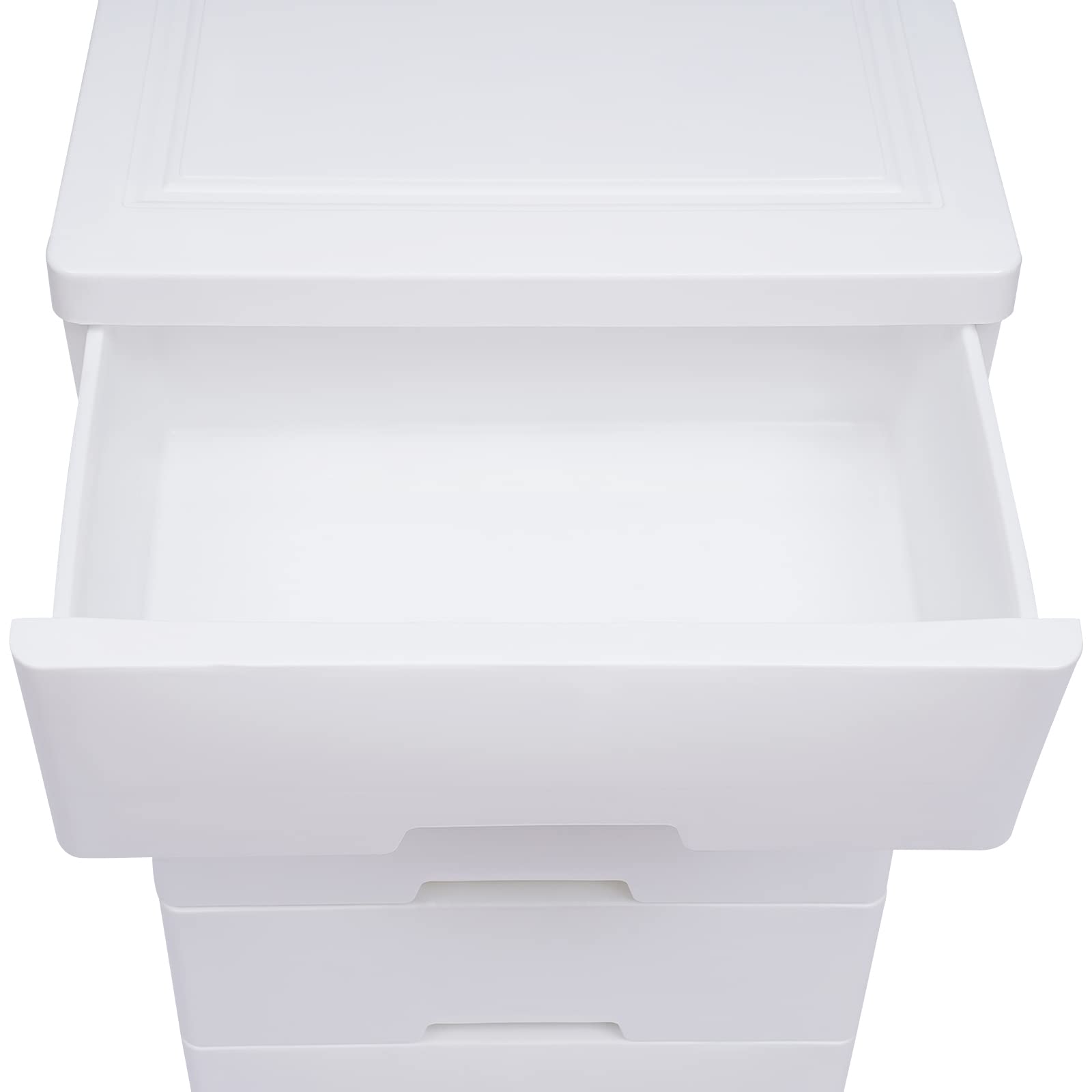 5 Drawer Storage Cabinet with Wheels,Plastic Drawers Dresser,5 Tier Storage Cabinet for Living Room,Bedroom,Kitchen,White