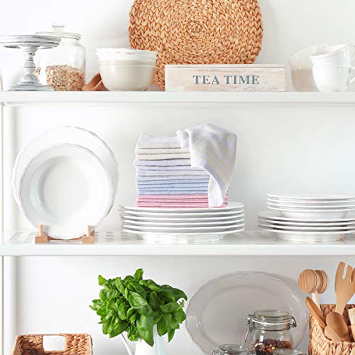 Bedford Home Set of 16-12.5x12.5”-100% Cotton Wash 4 Modern Farmhouse Multi Stripes-Dishcloths for Cleaning by BH Kitchen Dish Cloth, Mult-Color