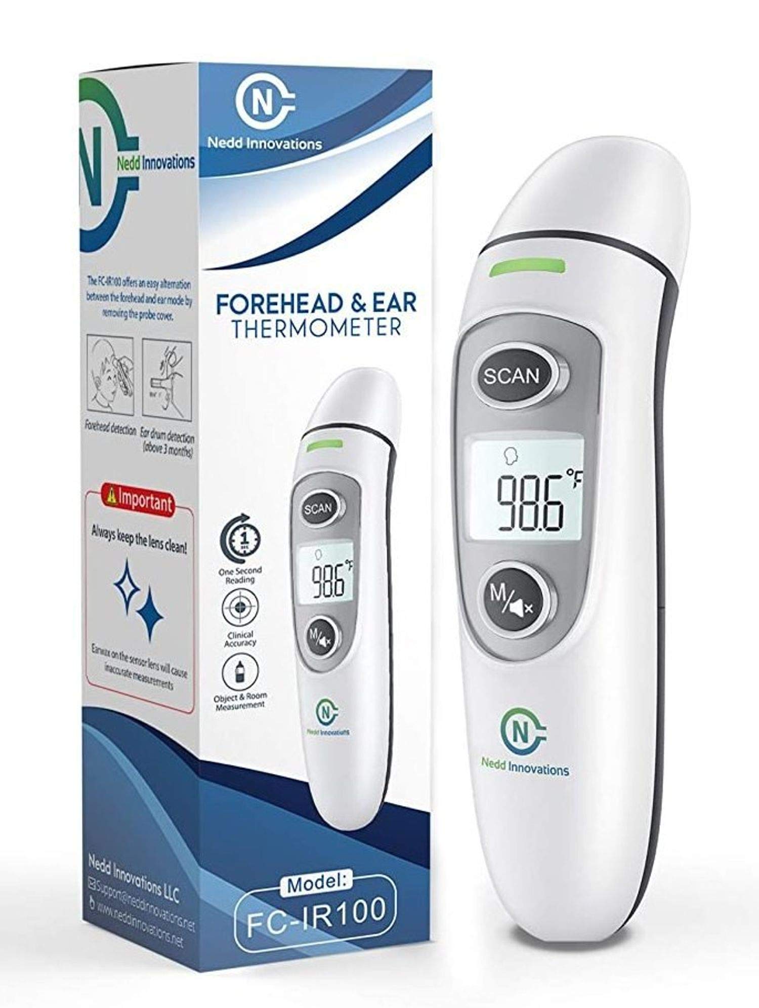 Infrared Thermometer for Adults | Forehead and Ear Infrared Thermometer | NEDD Innovations Digital Temporal Fever Forehead Thermometer for Adults, Baby, Kids, Indoor and Outdoor USA Based Company
