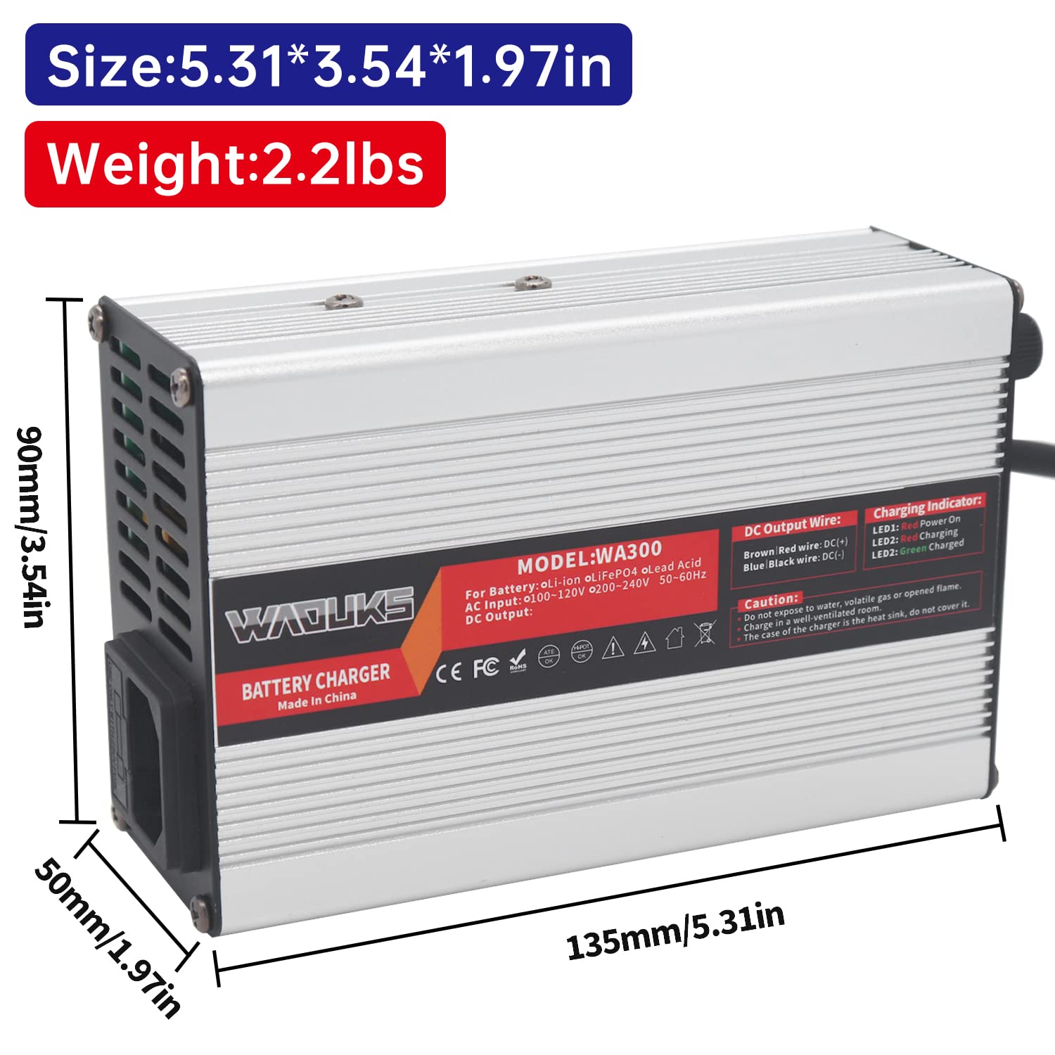 WAOUKS 67.2V 3A Li-ion Battery Charger Output C13 Plug Used for 16S 60V Li-ion Battery Pack Smart Charger