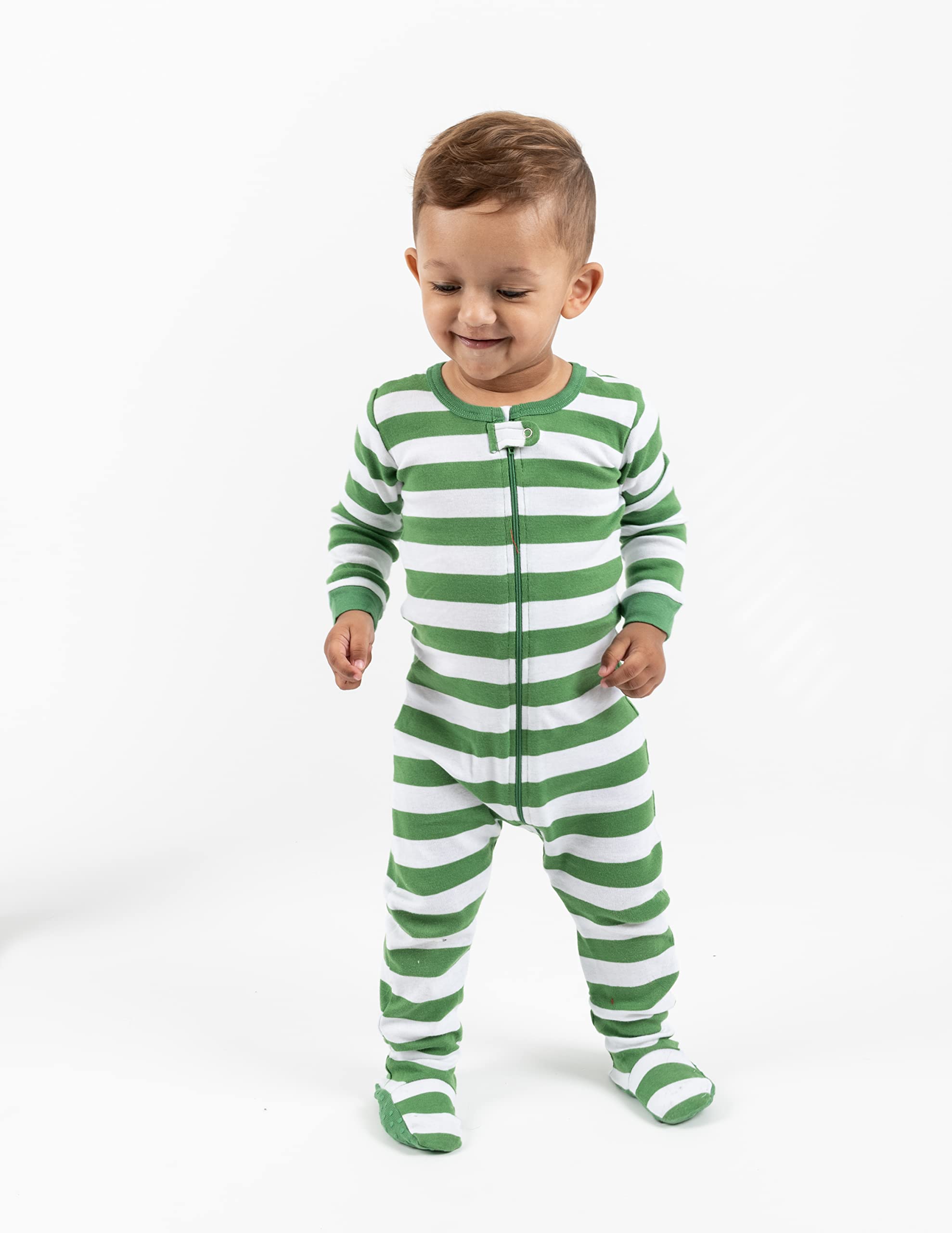 Leveret Kids Pajamas Baby Boys Girls Footed Pajamas Sleeper 100% Cotton (Green/White, Size 12-18 Months)