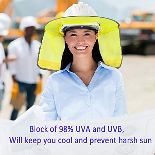 4 Pack Hard Hat Sun Shade - Full Brim Mesh Hard Hat Sun Shield Neck Sunshade with Reflective Strip Hard Hat Sun Visor for Hard Hat Accessories (Neon Yellow)