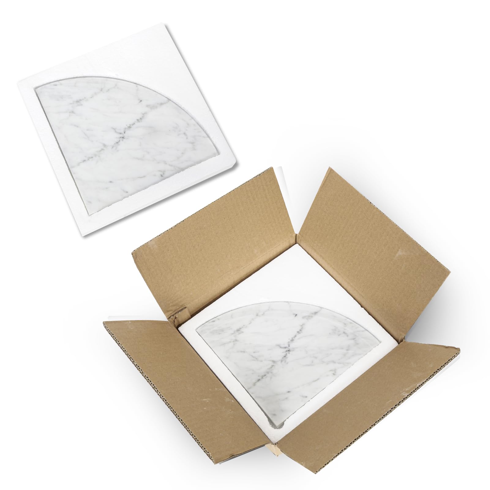 Retheno 9 Inch Carrara White Marble Corner Shower Shelf, Polished Wall Mounted Stone Corner Shelf for Bathroom