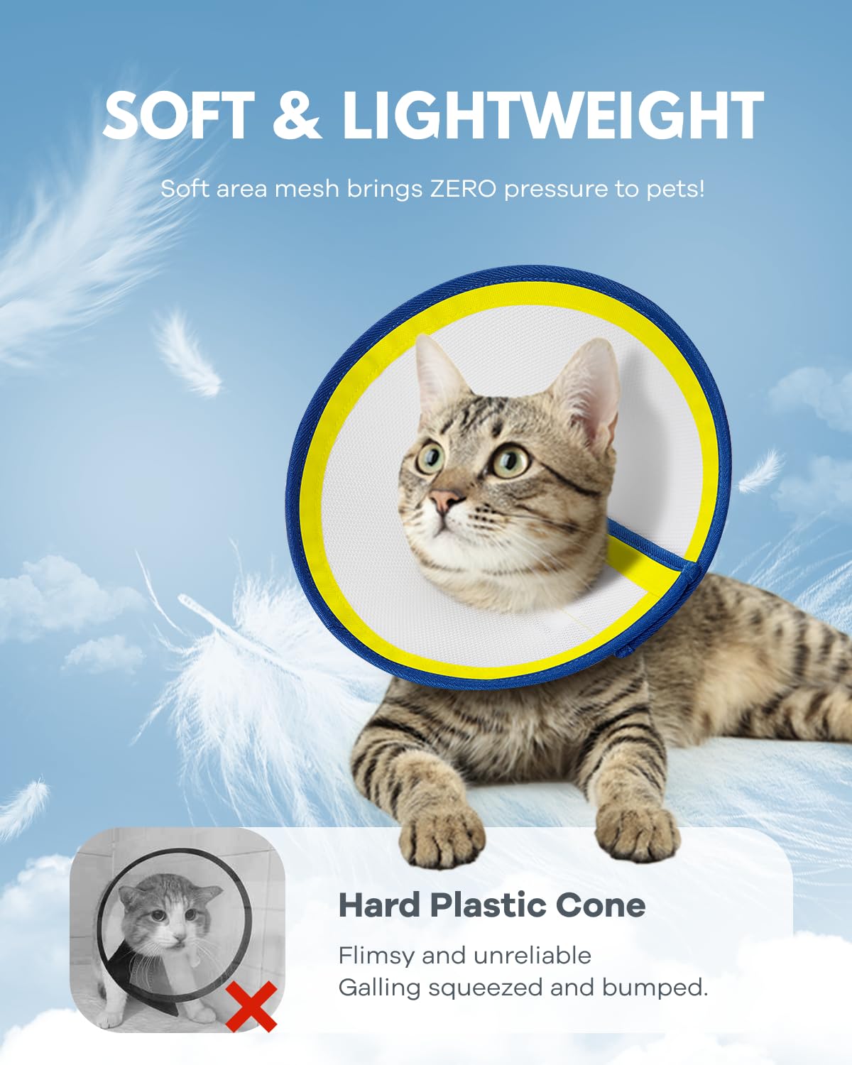 MIDOG Cat Cone, Protective Adjustable Pet Cone Collar for After Surgery, Soft Cat Recovery Collar to Stop Licking Wounds, Comfortable Lightweight E-Collar for Cat Kitten, Not Block Vision (Yellow, M)