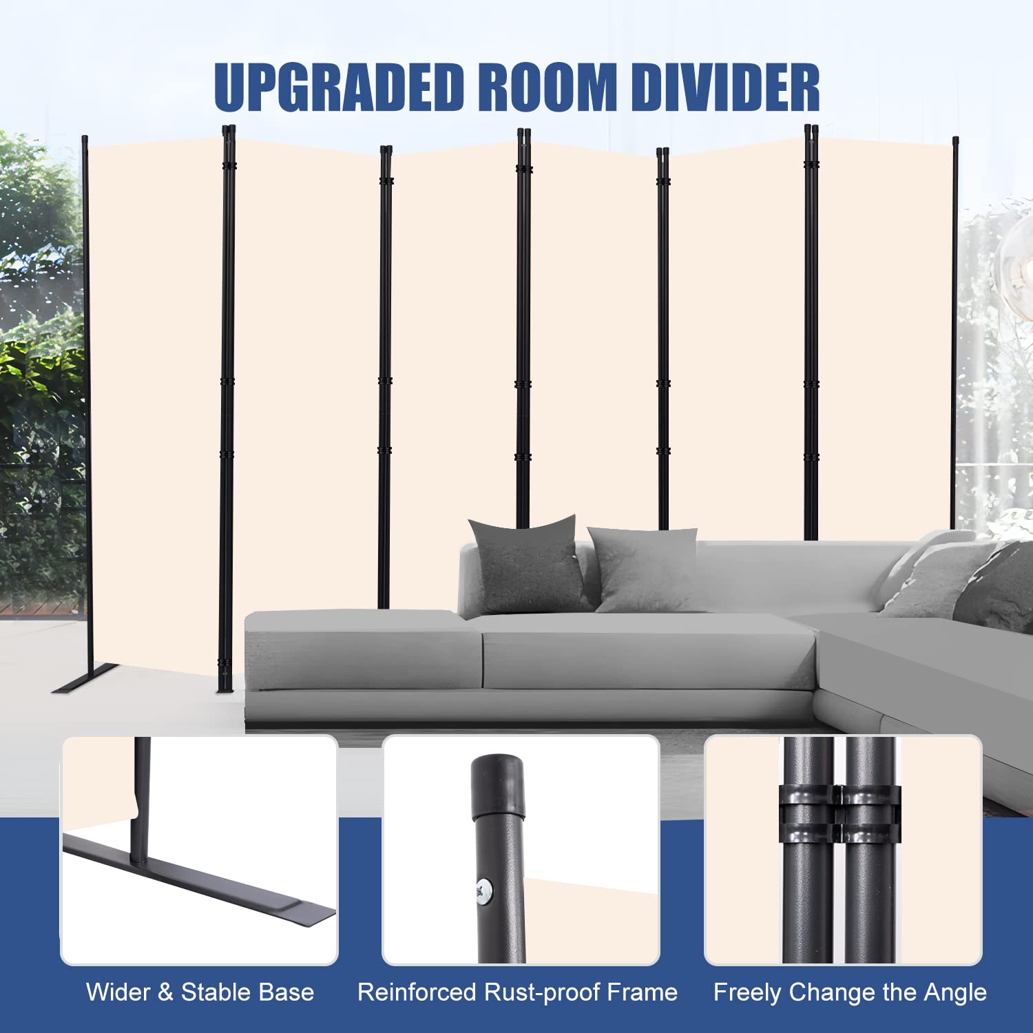 Room Divider and Folding Privacy Screens, 6 Panel Wide Room Divider Wall Screen for Room Separtition, Partition Room Dividers Fabric Panel Wall Dividers Freestanding for Office, Bedroom, Studio Dorm