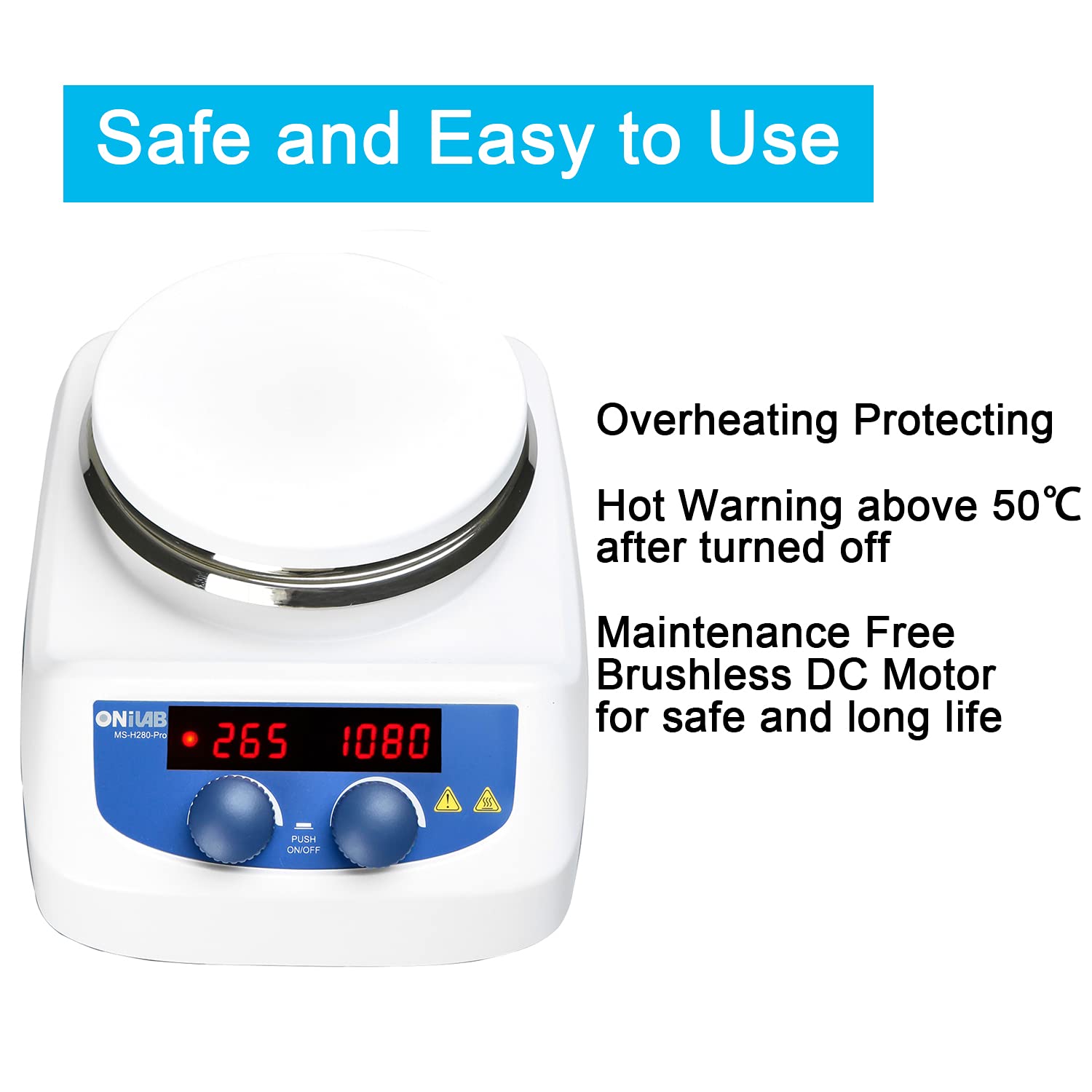 ONiLAB 5 inch LED Digital Hotplate Magnetic Stirrer Hot Plate with Ceramic Coated Lab Hotplate, 280℃ Stir Plate, Magnetic Mixer 3,000mL Stirring Capacity, 200-1500rpm, Stirring Bar Included…