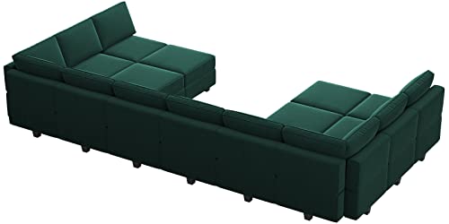 Belffin Oversized Modular sectional Sofa with Double Chaises U Shaped Sectional Sleeper Sofa Couch Reversible Sectional Sofa with Storage Velvet Green