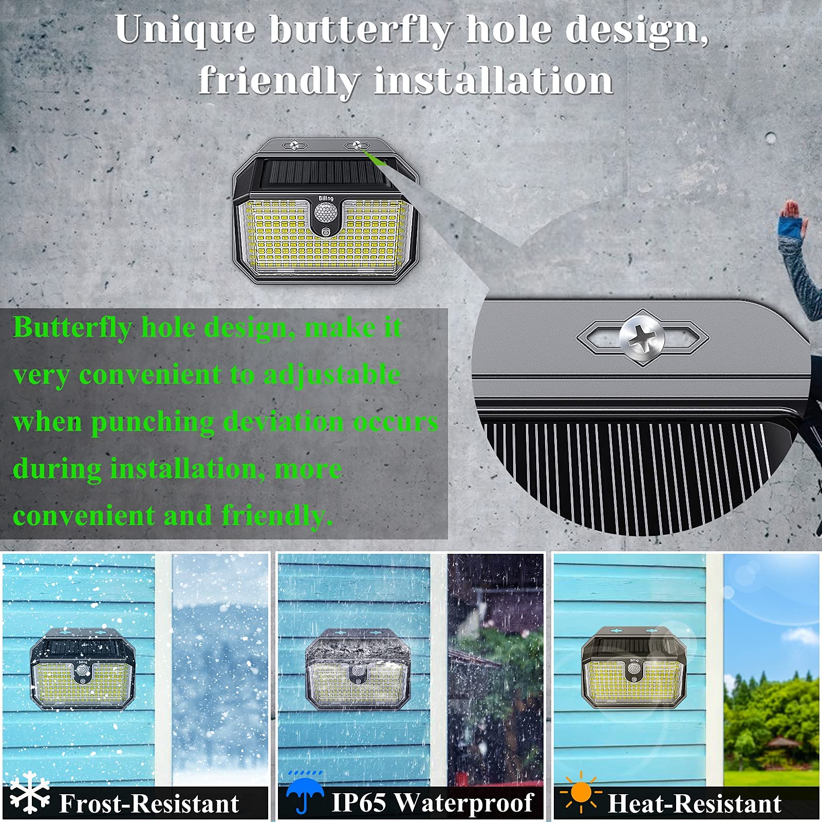 Biling Solar Motion Sensor Lights Outdoor, 202 LEDs Solar Security Light with Motion Sensor, IP65 Waterproof Solar Powered Wall Lights with 3M Tape for Deck Fence Porch Garden Yard Garage (2 Pack)