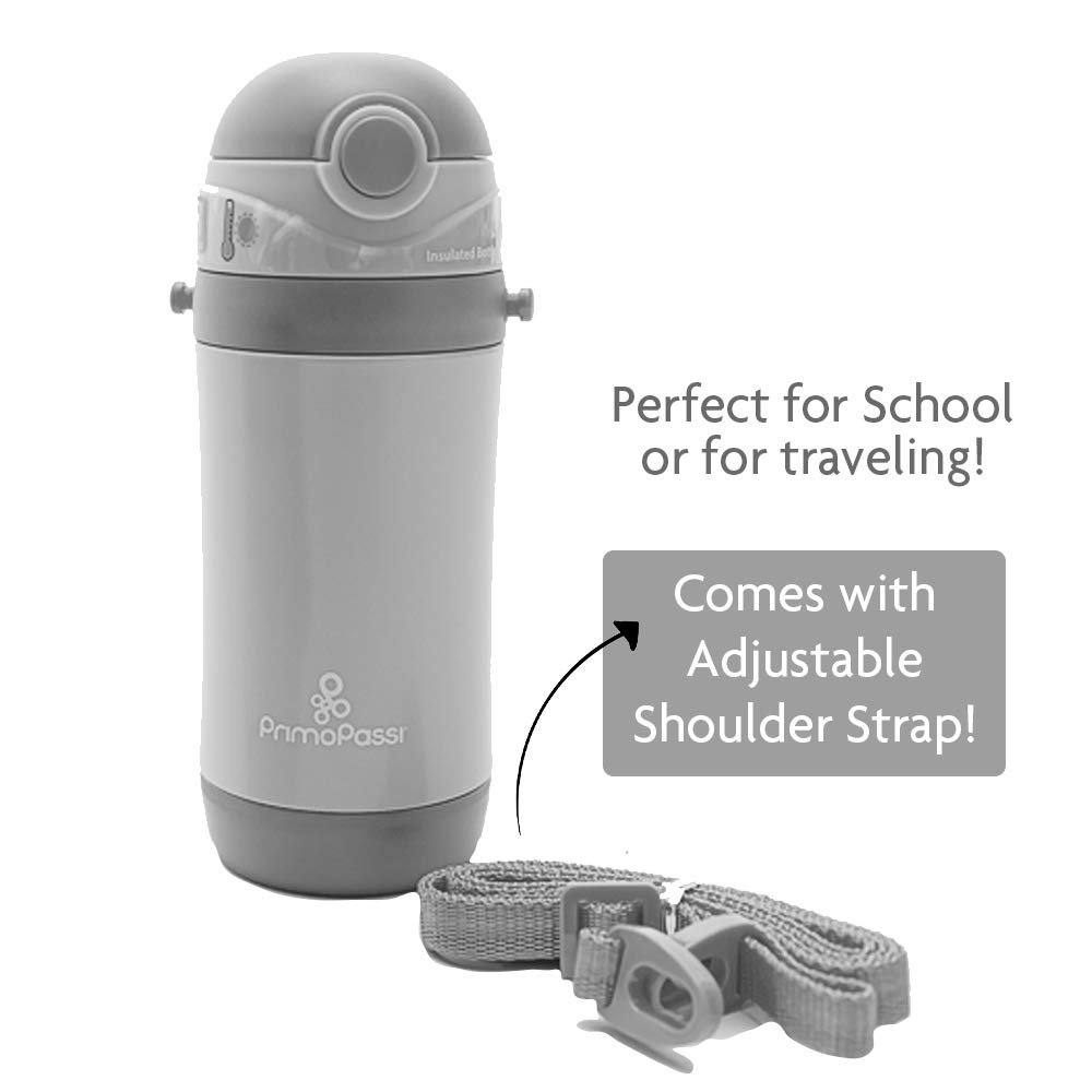 Insulated Straw Water Bottle | Kids Insulated Bottle | Thermos Bottle 12 Ounce Bottle - by Primo Passi (Gray)