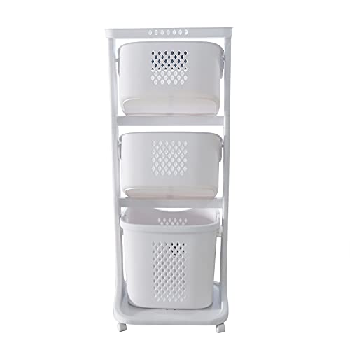 Laundry Basket Bathroom, Multi-layer Clothes Storage Basket, Household Bathroom Simple Storage Shelf, Kitchen Shelf Fruit Stand Shelf With Wheels (3 Tiers)