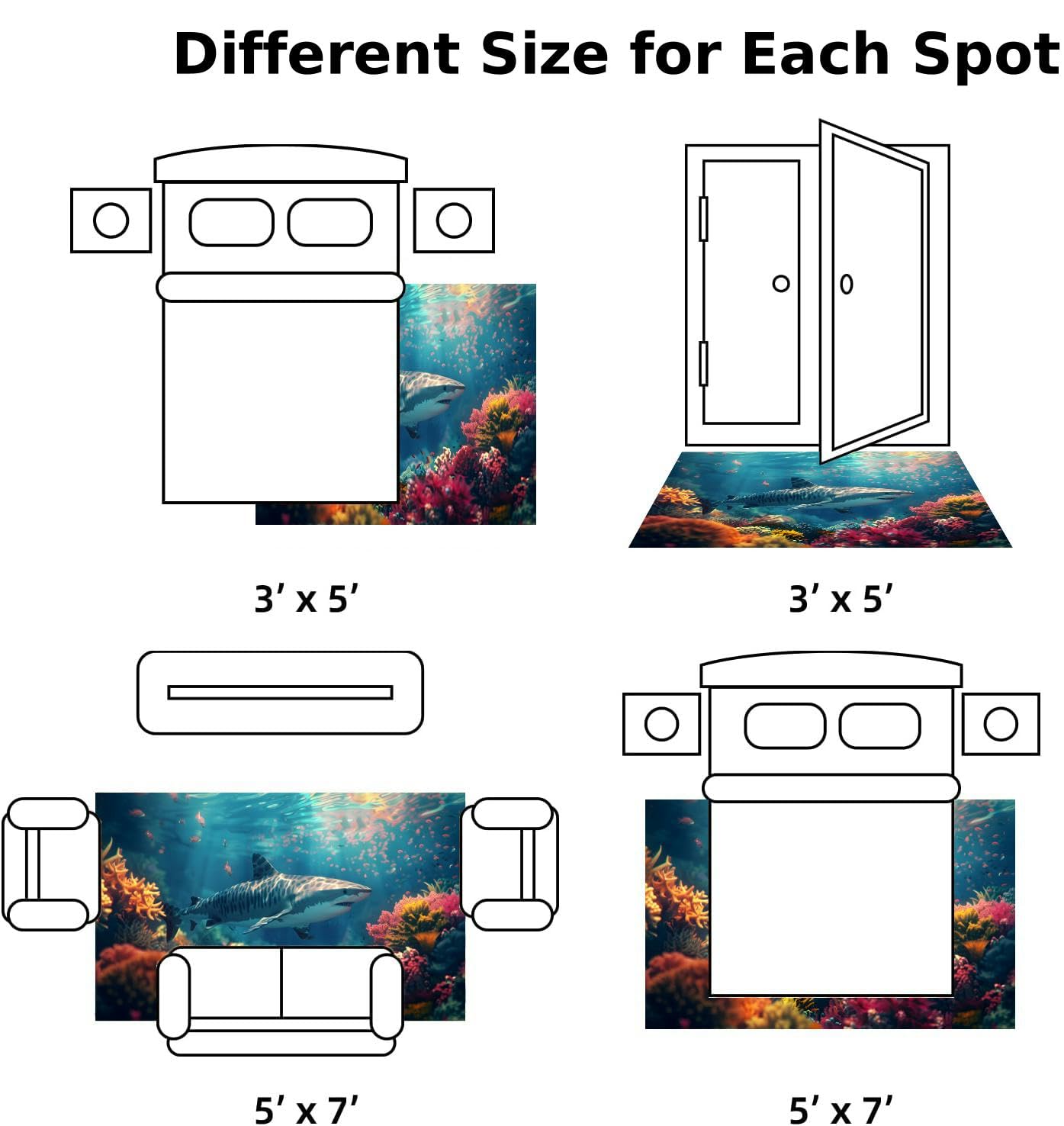 A solitary tiger shark patrolling its territory surrounded by an ether 3x5 Rug Throw Rugs Entryway Indoor Front Door Mat Non Slip Bedside Area Rug For Bedroom Aesthetic Kitchen Carpet Machine Washable
