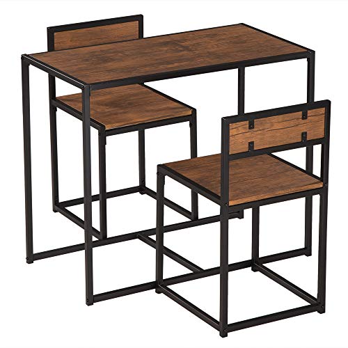 SSLine 3-Piece Dining Set Wooden Kitchen Pub Table Rectangular Dining Room Table Set with 2 Stools Rustic Light Brown Space Saving Dining Breakfast Table Chairs Set for Home Dorm Apartment