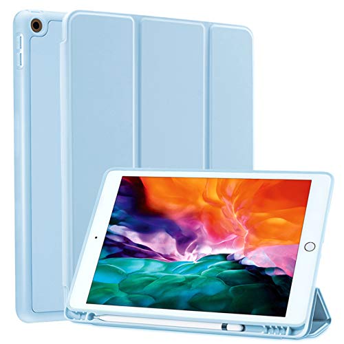 SIWENGDE Compatible for iPad 10.2 inch 9th/8th/7th Generation Case(2021/2020/2019) with Pencil Holder, Slim Soft TPU Smart Trifold Stand Protective Full Body Cover, Auto Sleep/Wake(Light Blue)