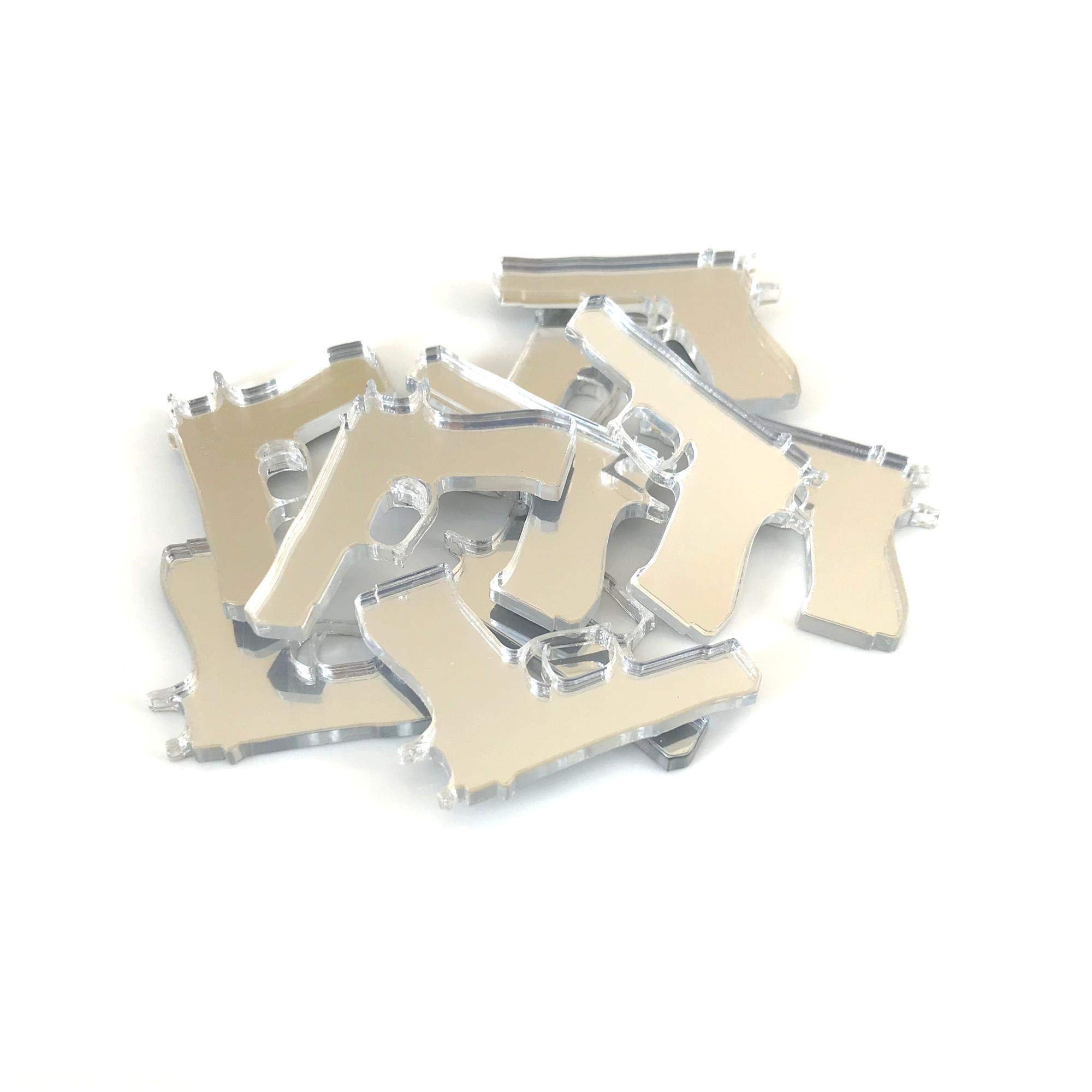 Super Cool Creations Gun Shaped Crafting Mirrors, Set of 10, Many Colours, Shatterproof Acrylic, Light Grey, Pack of 10 x 5cm