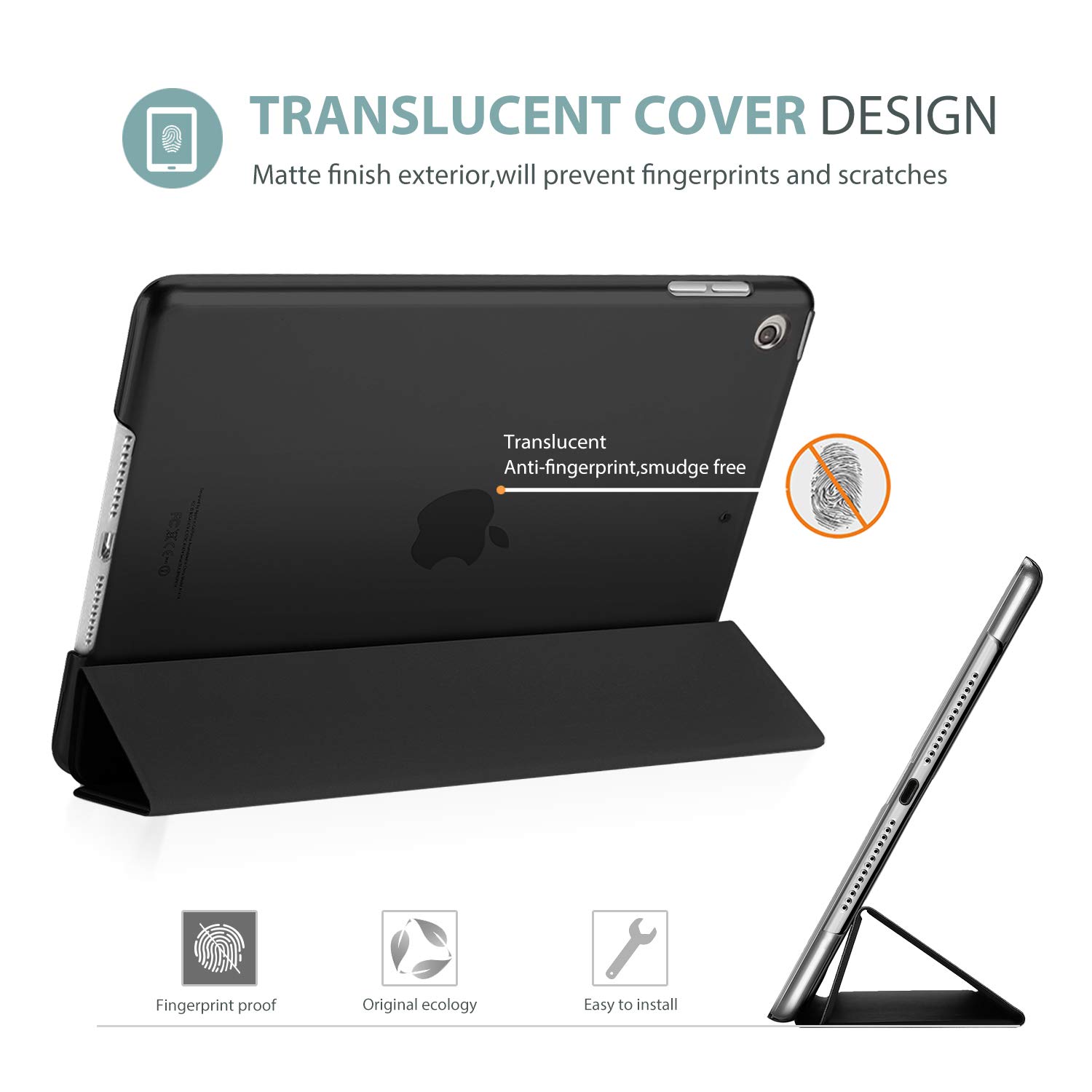 ProCase Smart Case for iPad Mini 5 2019(Model: A2133 A2124 A2126 A2125), Ultra Slim Lightweight Stand Case with Translucent Frosted Back Cover for iPad Mini 5th Gen 7.9 Inch –Black
