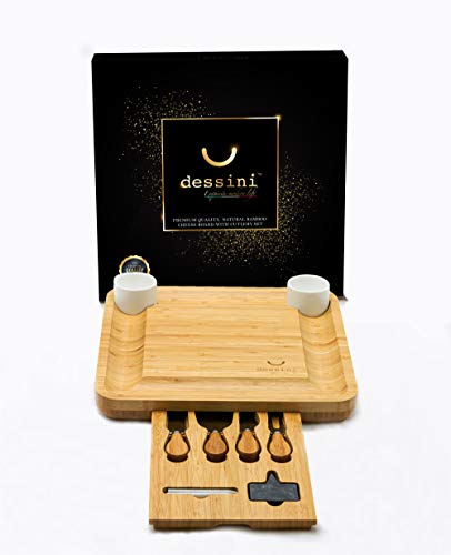 DESSINI Natural Bamboo Cheese Board and Cutlery Set, Wooden Charcuterie Meat Platter and Serving Tray with accessories, Unique gift for Birthday, Mother's Day, Father's Day, Anniversary, House Warming