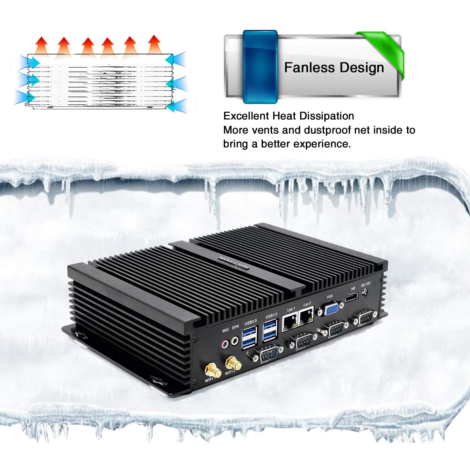 HISTTON Mini PC Windows 10 Pro, Fanless Mini Industrial Computer, Core i5-3317U Processor 8GB RAM 256GB SSD, Wi-Fi/Gigabit Ethernet/VGA&HDMI, 4K Dual Output, Mini Desktop Computer