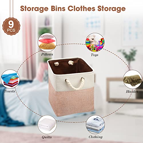 9 Pieces Cube Storage Bins 11 x 11 x 11 Inch Fabric Storage Cubes Basket Cube Storage Organizer Bins Baskets for Cube Storage Collapsible Storage Bins White and Pink for Closet Shelves, Clothes Toys