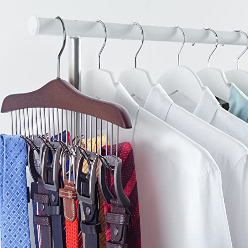 Belt Hanger (Wooden, Cherry Maple, 12 Hooks), Closet Organizer for Ties, Belts, Scarves, Rotating Swivel Holder for Necktie Wardrobe Storage by Zoe Deco