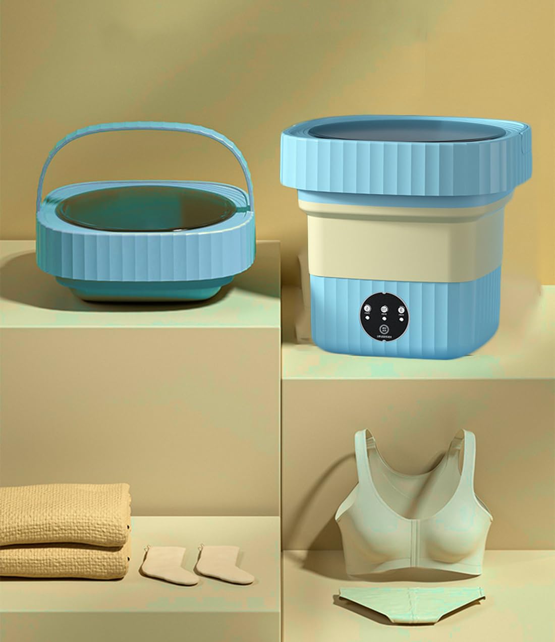 Portable Washing Machine, Foldable Mini Washing Machine, Small Washing Machine for Underwear, Baby Clothes, or Small Items, Suitable for Apartments, Dormitories, Camping, Travel (6 Liters),Blue
